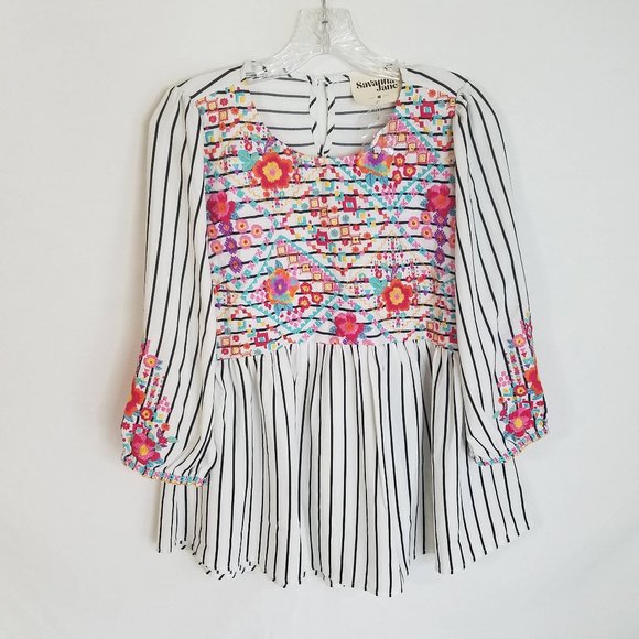 Savanna Jane | Tops | New Savanna Jane Floral Embroidered Striped ...